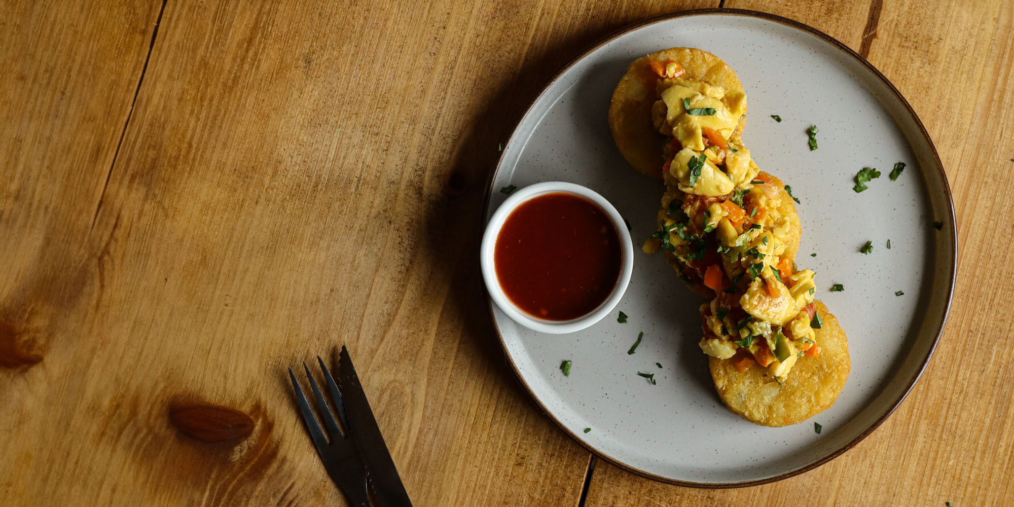 Ackee Scramble with Hash Brown Rounds